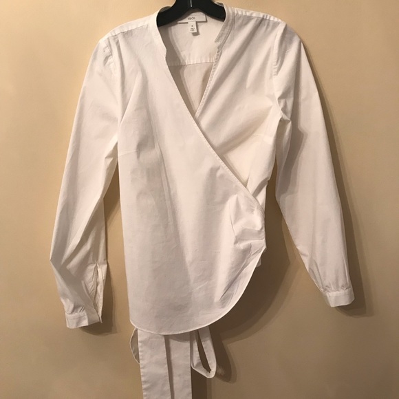 1901 | Tops | 91 White Wrap Long Sleeve Mandarin Collar Blouse | Poshmark